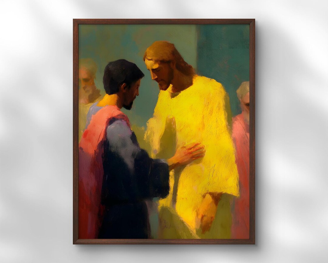 Jesus Healing Man Painting, Jesus Christ and Man, Abstract Christian ...