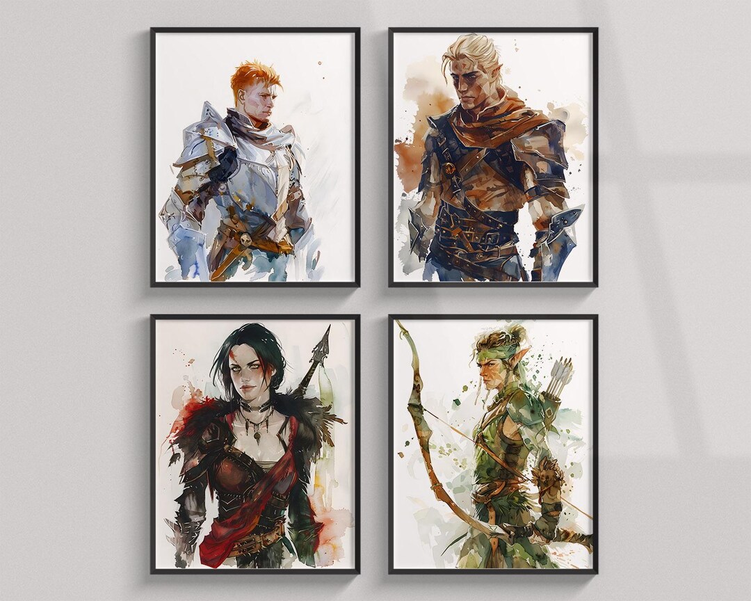 Dragon Age Art Prints, Warden, Elf, Warrior, Mage, Rgue, Set of 4 ...