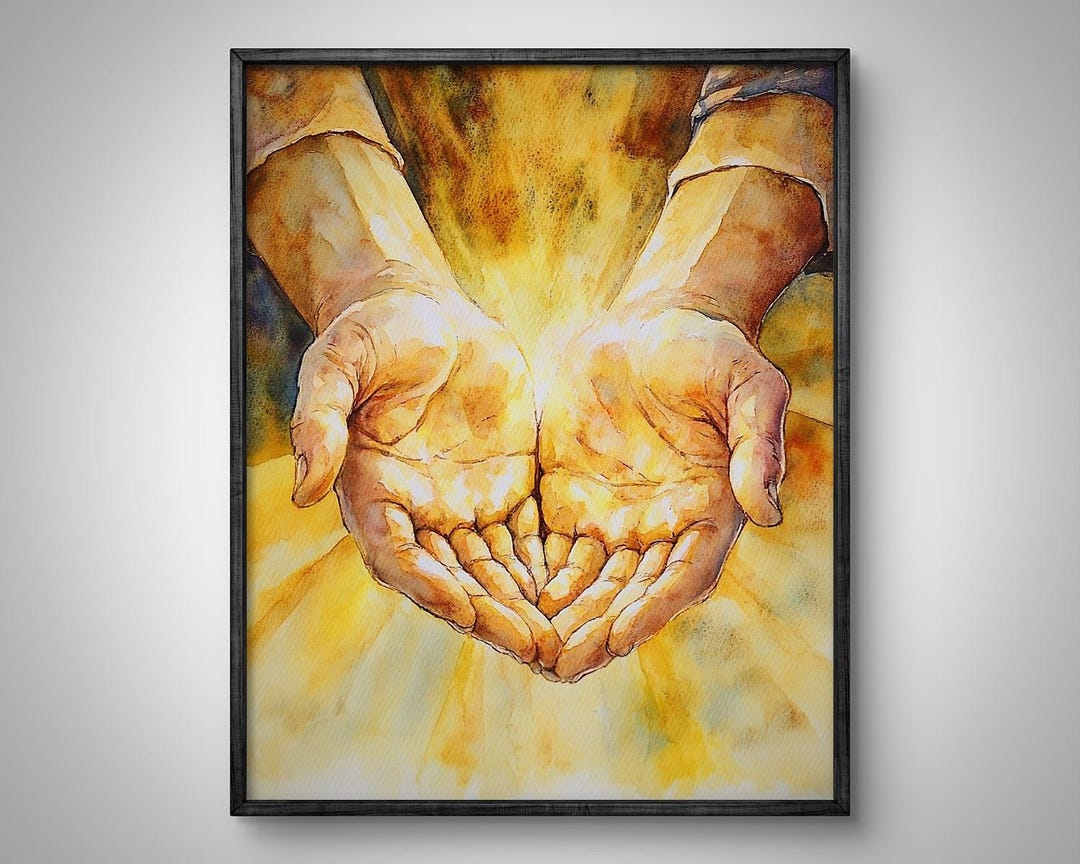 Hands of Jesus Christ Art Print, Light of God, Watercolor Christian Art ...