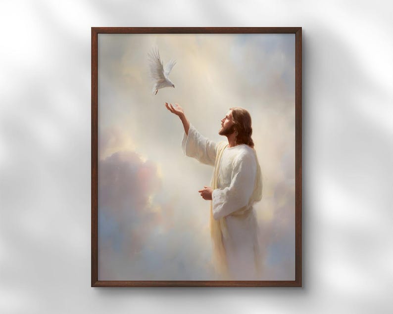 Jesus Christ Baptism Print: Holy Spirit Dove, Christian Wall Art ...