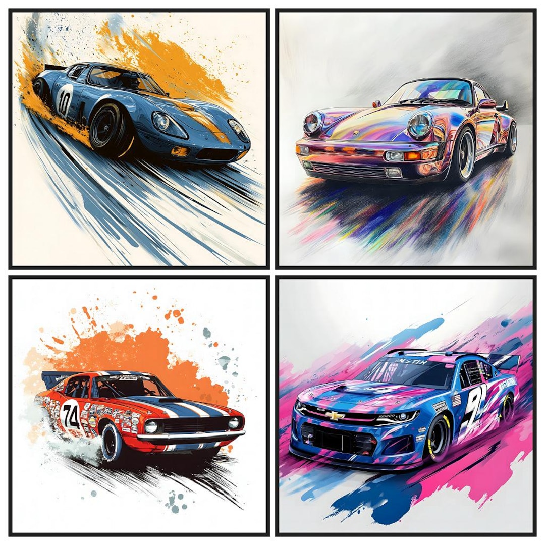 Nascar Racing Poster, Sport Car Clipart, Porsche, Ford, Set of ...