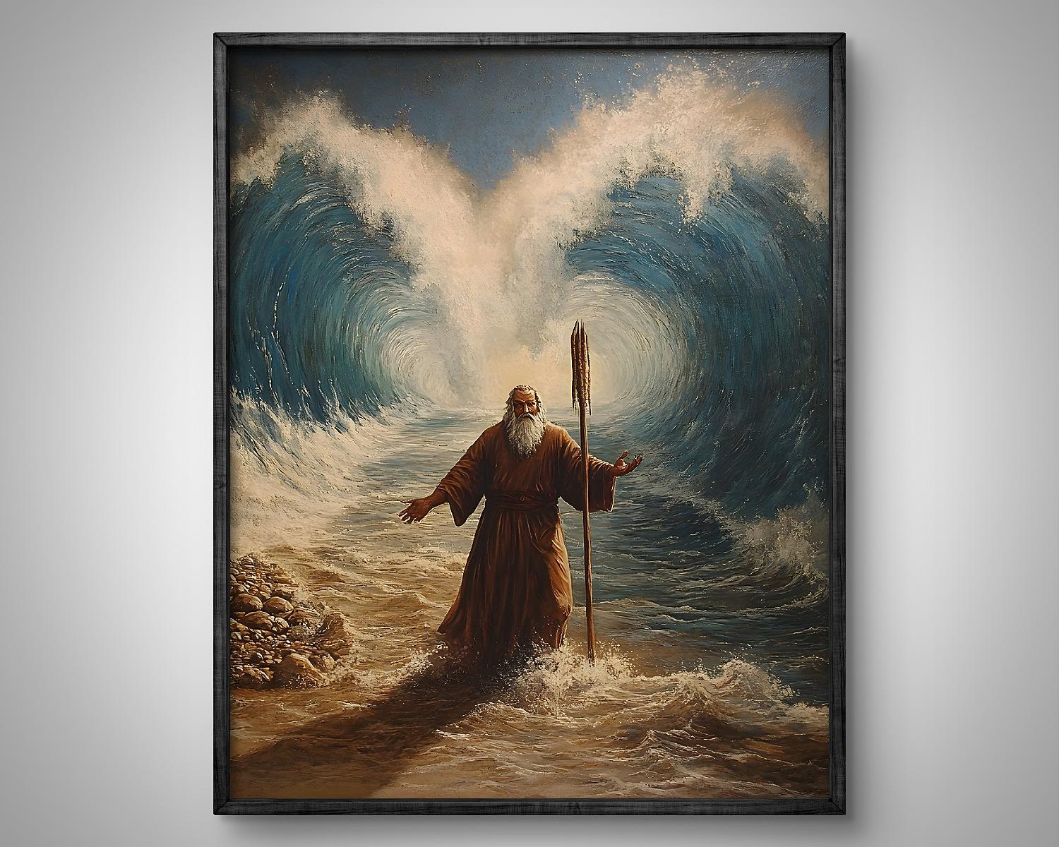 Moses Parting the Red Sea, Moses Painting, Exodus Art, Old Testament ...