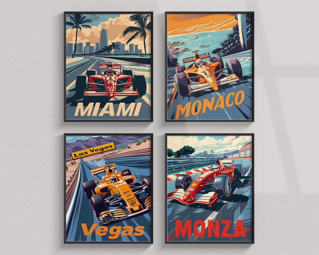 Set of 4 Formula 1 Posters Printable, Grand Prix F1 Prints, Vintage ...