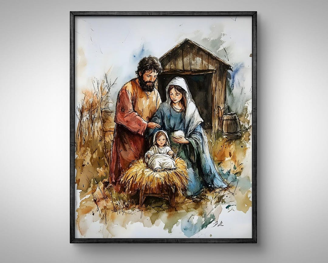 Birth of Jesus Christ, Mary and Jesus Art Portrait, Watercolor ...