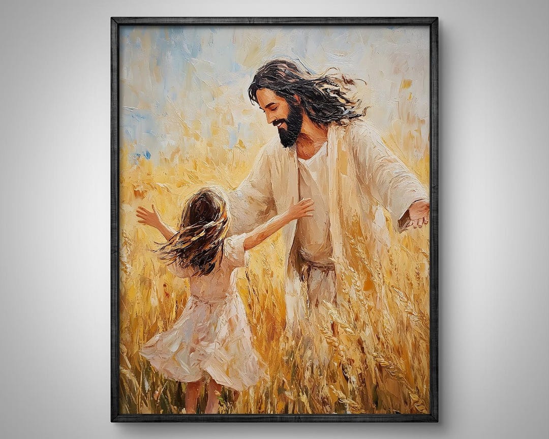 Girl Meets Jesus in Wheat Field, Jesus Christ and Kids, Christian Wall ...