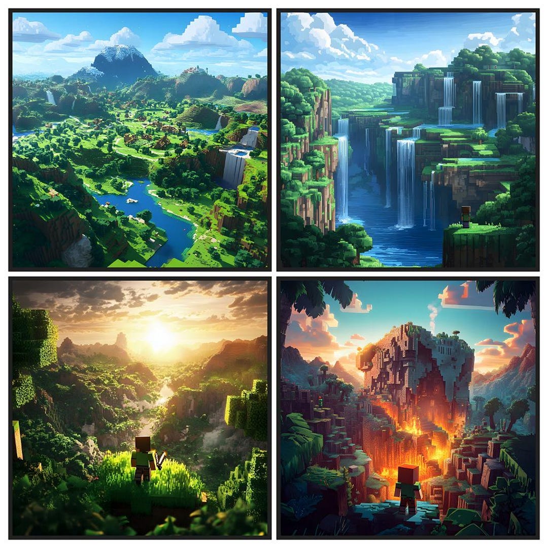 Minecraft Art Print, World of Pixel Clipart, Set of Map Computer Video ...