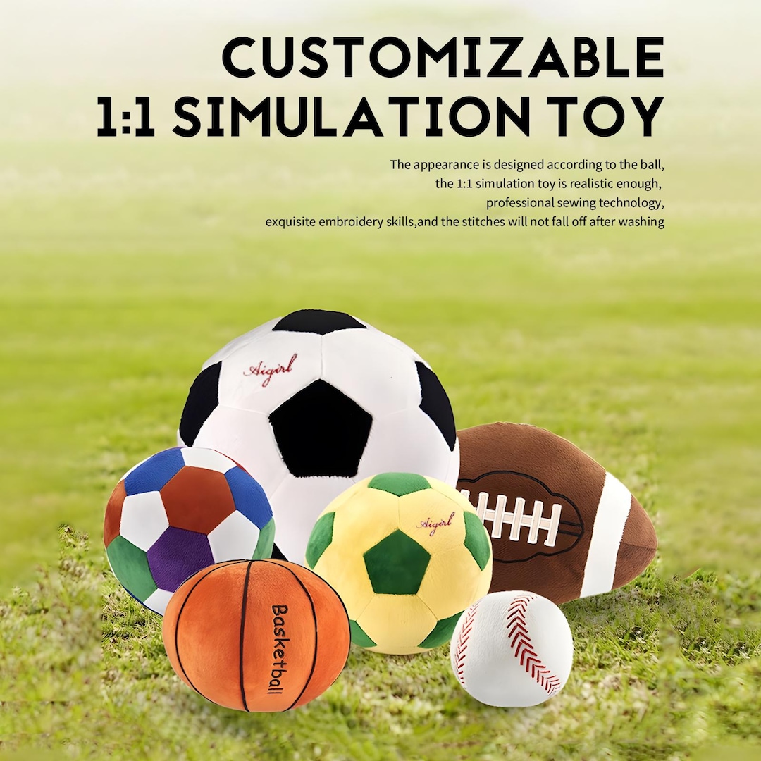 1:1 Plush Sports Ball Toys for Kids Realistic Football, Basketball ...