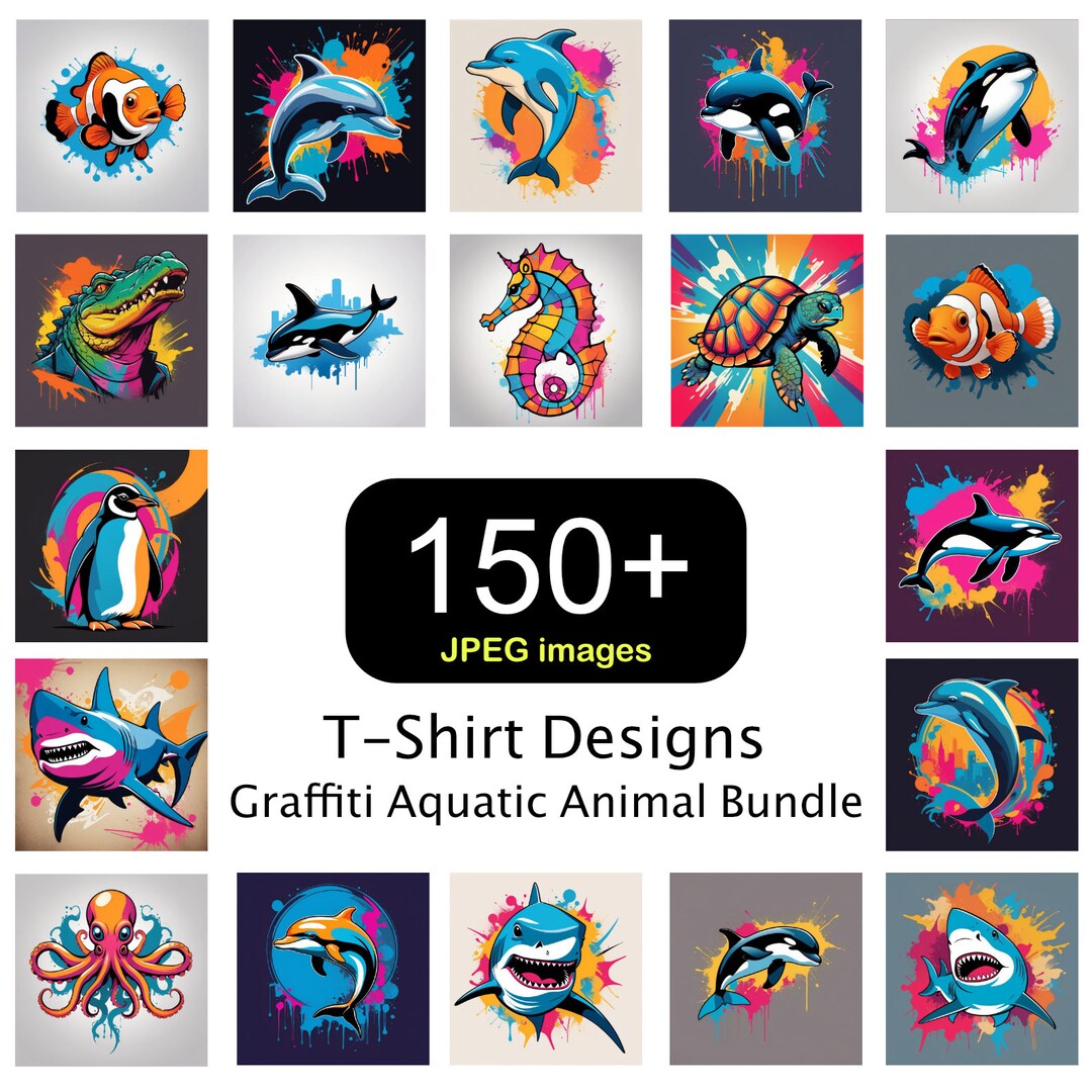 Graffiti Aquatic Animals T-shirt Design Bundle | T-shirt Graphic ...