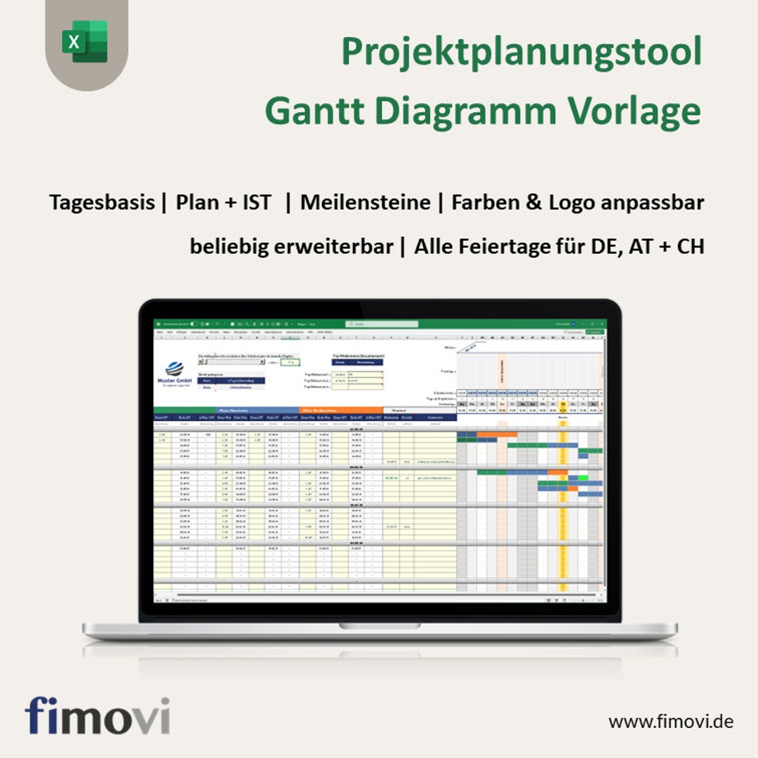 Excel Projektplanungstool | Gantt Diagramm Vorlage | Balkenplan | Auf ...