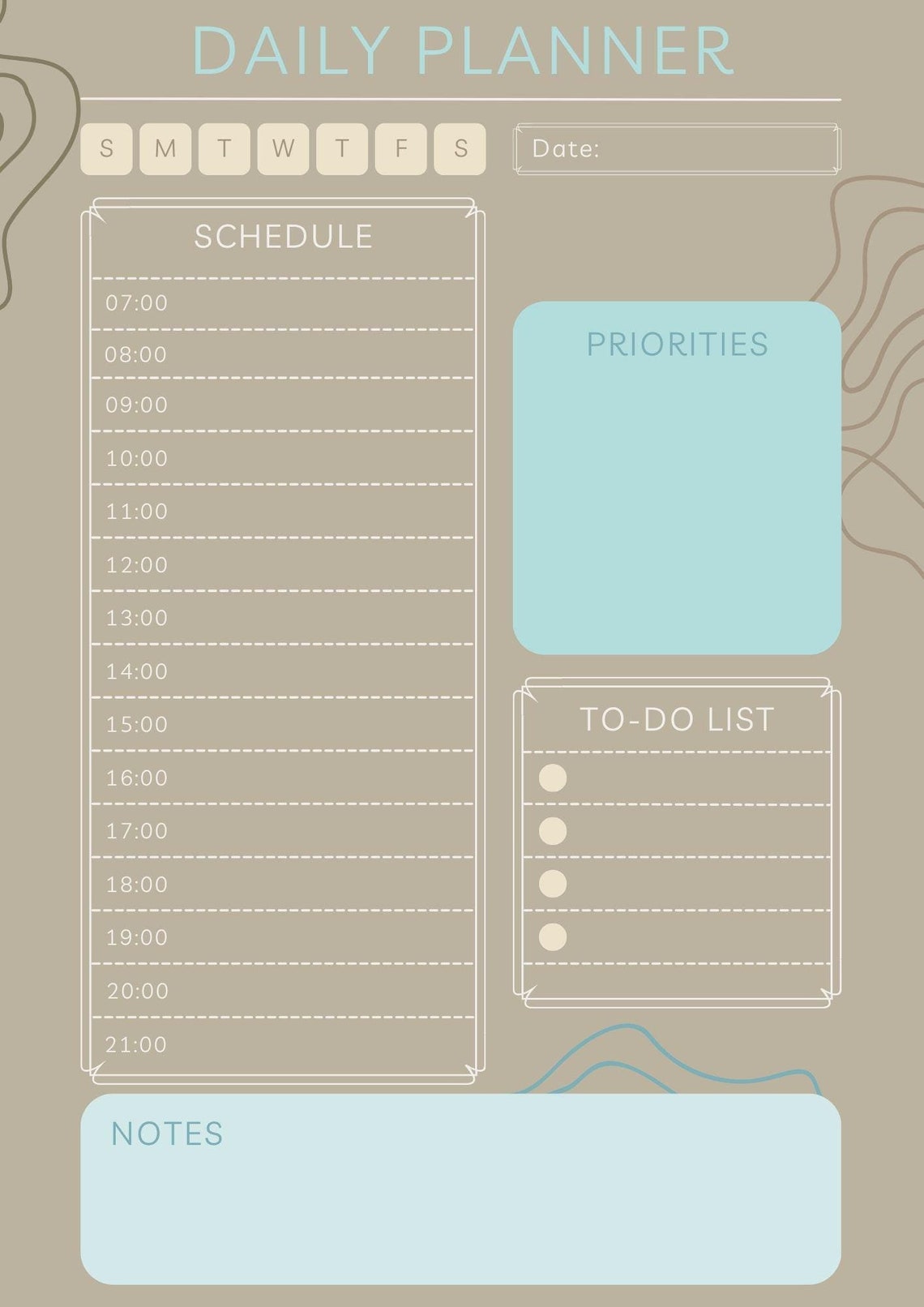 Daily Planner Template With Priorities and Notes - Etsy