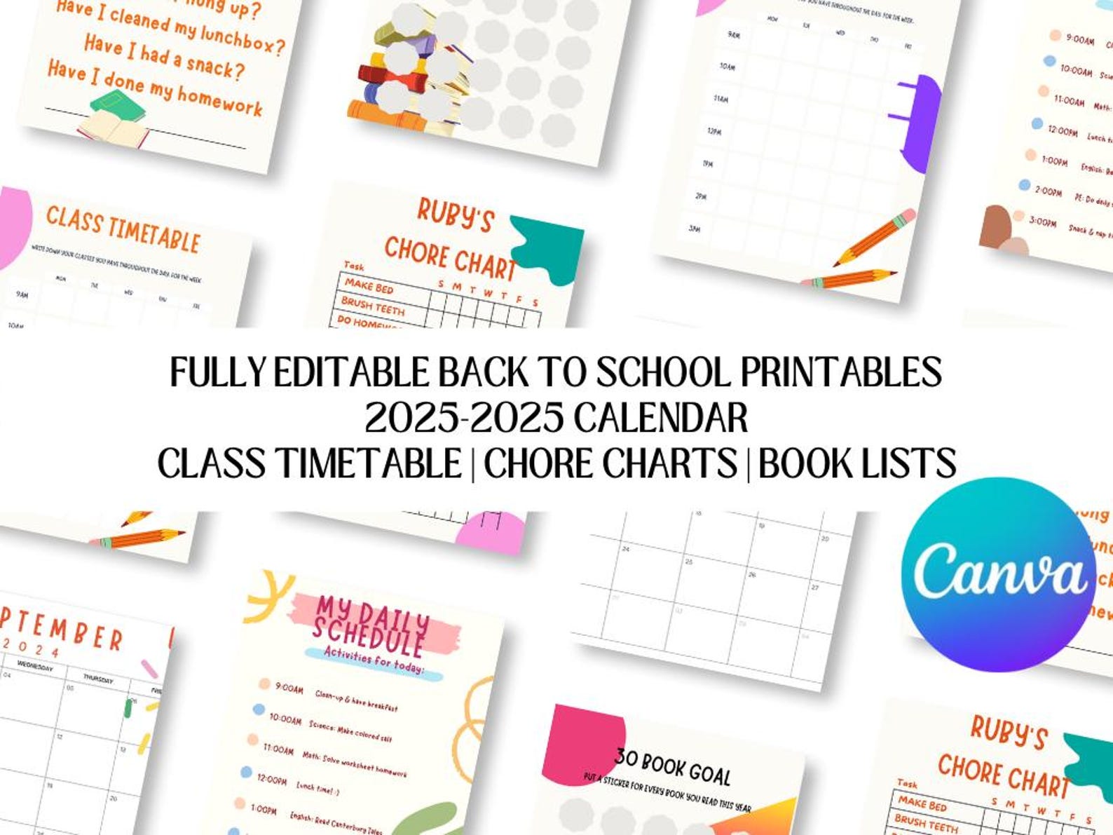 Printable Canva Editable 2024-2025 School Planner School Calendar Back ...