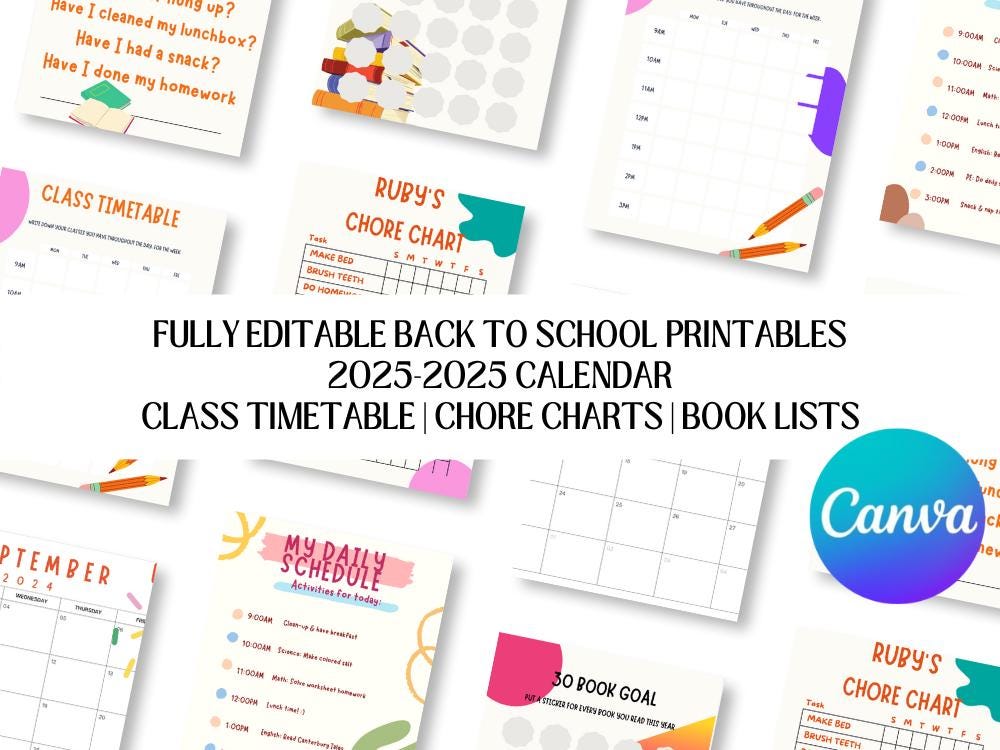 Printable Canva Editable 2024-2025 School Planner School Calendar Back ...