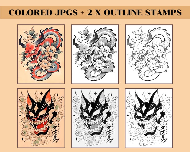 Neo Traditional Tattoo Procreate | Brush Set, Tattoo Stamps, Japanese ...
