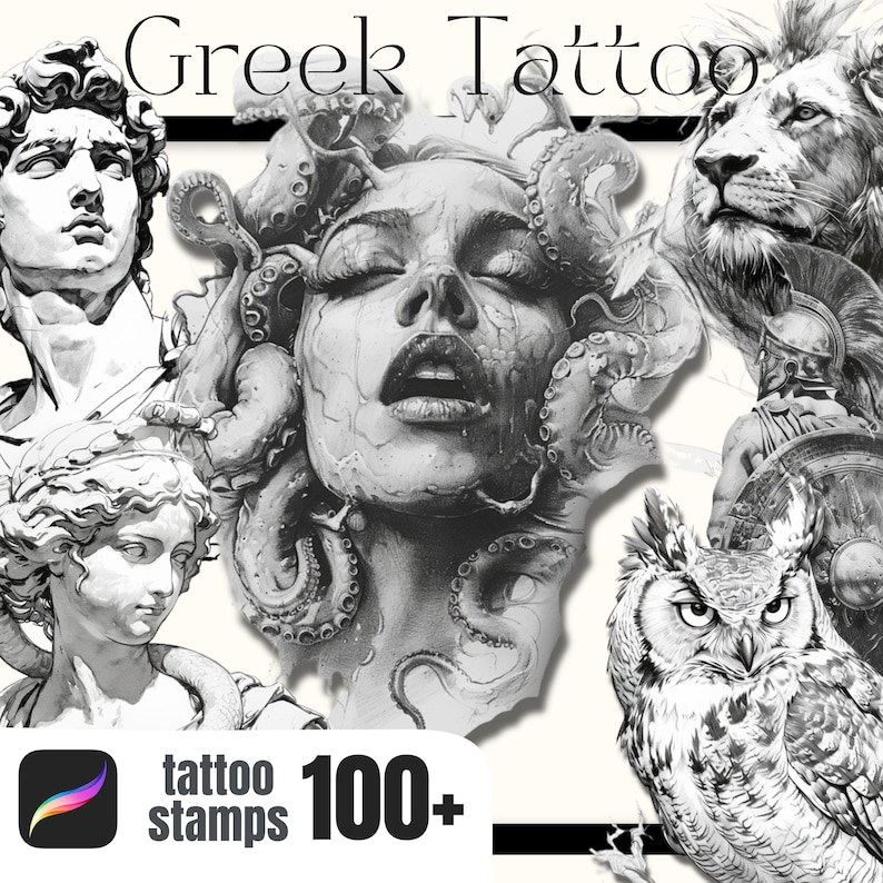 100 Procreatestamps Greek Tattoo Design Stamp Brush Pack - Etsy
