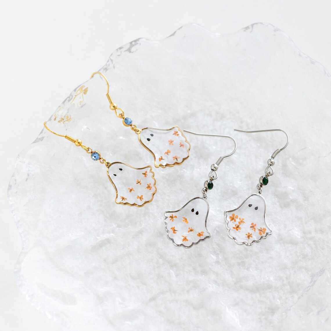 Personalized Birthstone Ghost Flower Earrings, Ghost Charm Earrings ...