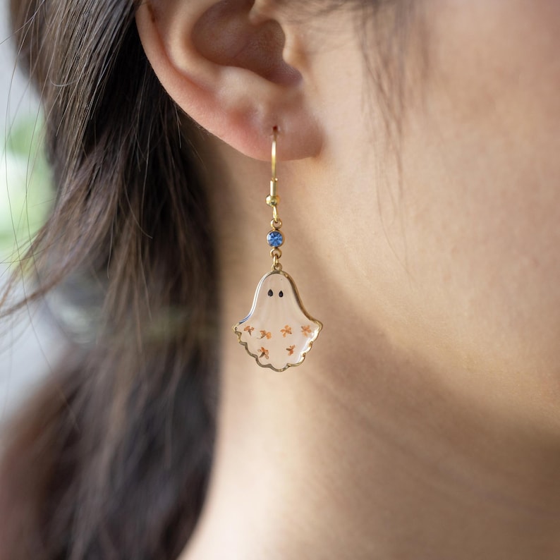 Personalized Birthstone Ghost Flower Earrings, Ghost Charm Earrings ...