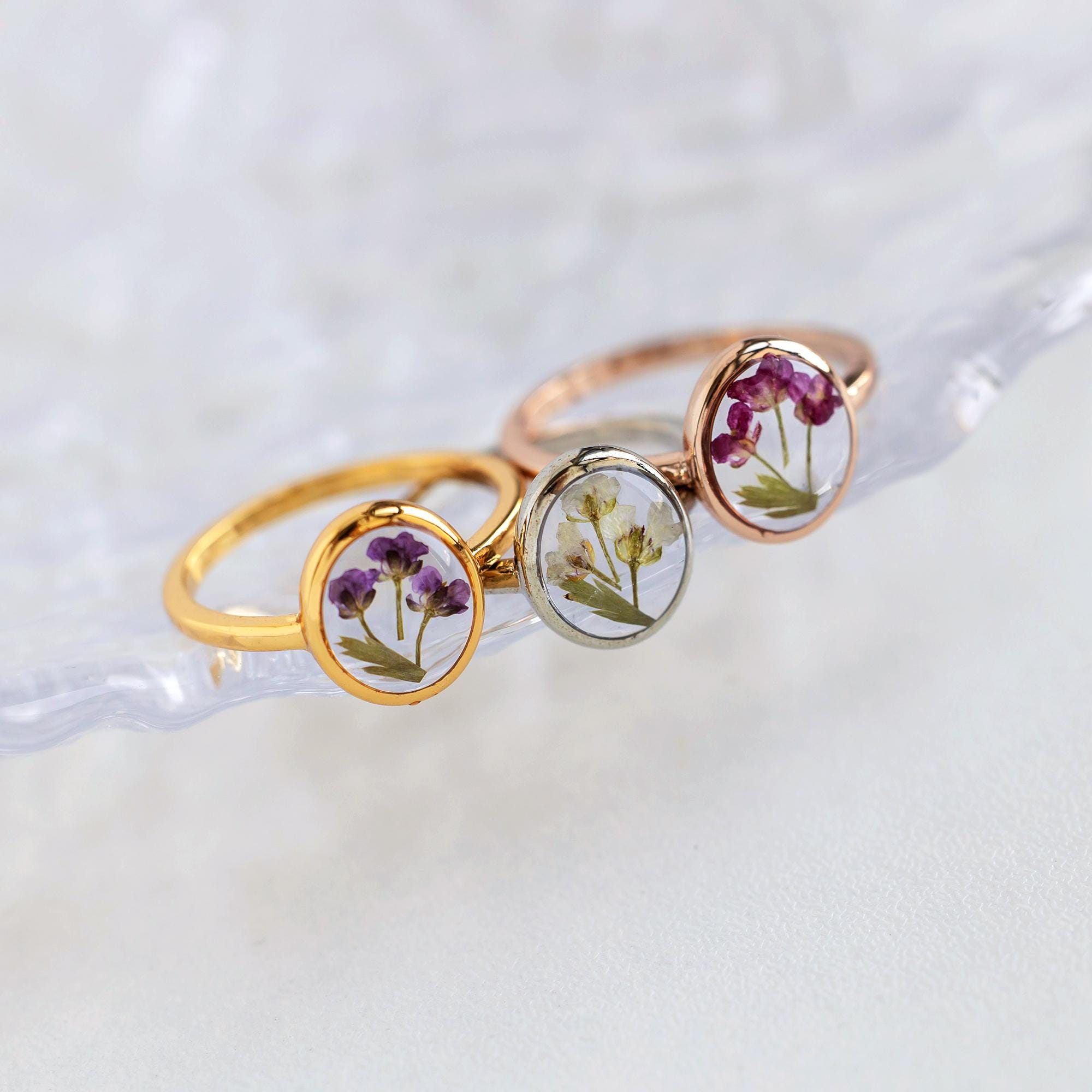 Handmade Pressed Real Flower Ring, Unique Resin Floral Jewelry, Perfect ...