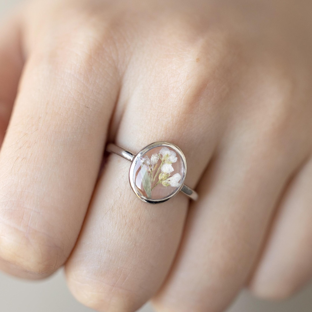 Handmade Pressed Real Flower Ring, Unique Resin Floral Jewelry, Perfect ...