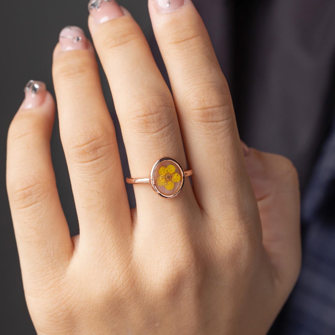 Dainty Handmade Pressed Real Flower Ring, Colorful Flower Ring, Resin ...
