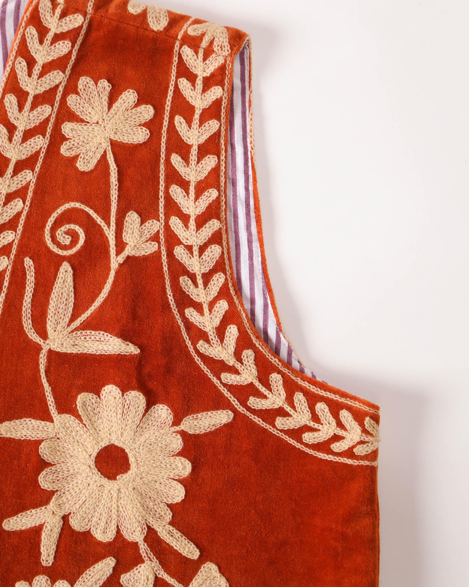 Burnt Orange Velvet Vest, Handmade Suzani Embroidered Floral Cotton ...
