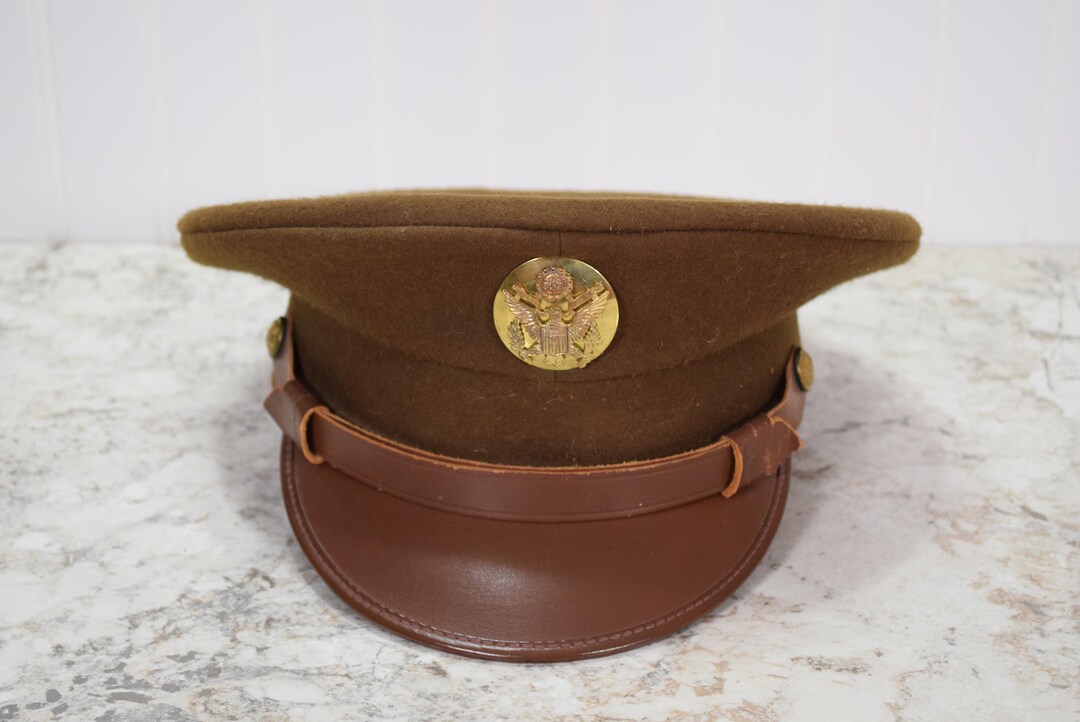 1940's U.S. Army Enlistmen's Service Cap Fur Felt, Russet Leather Bill ...