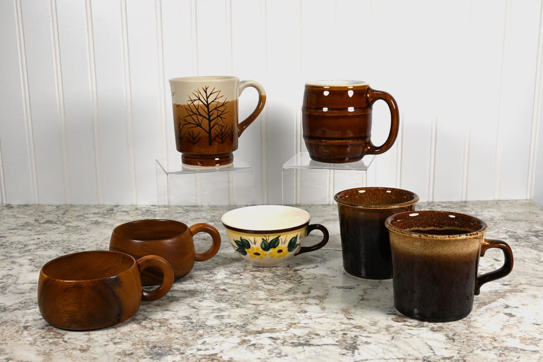 Vintage Brown Mugs: Drip Glaze Stoneware, Ceramic & Wood Kuksa Cups - Etsy