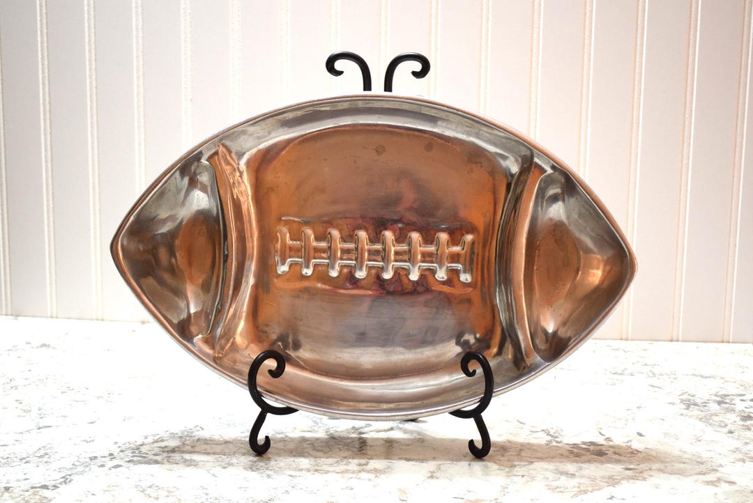 Polished Pewter Football Divided Serving Tray Football Shaped Chip ...
