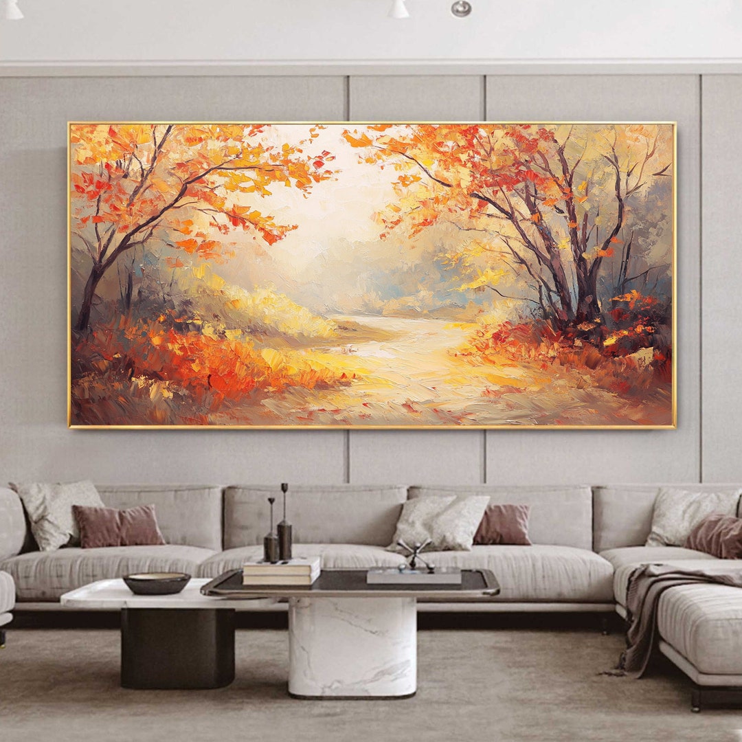 Original Autumn Tree Oil Painting on Canvas, Large Abstract Landscape ...