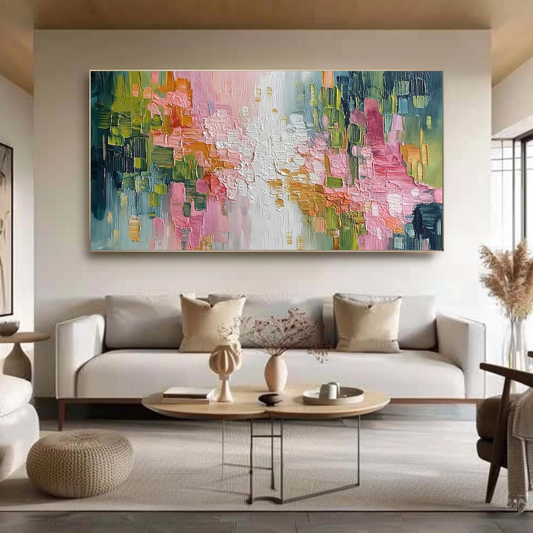 Textured Acrylic Mosaic Painting, Heavy Impasto Horizontal Wall Art ...
