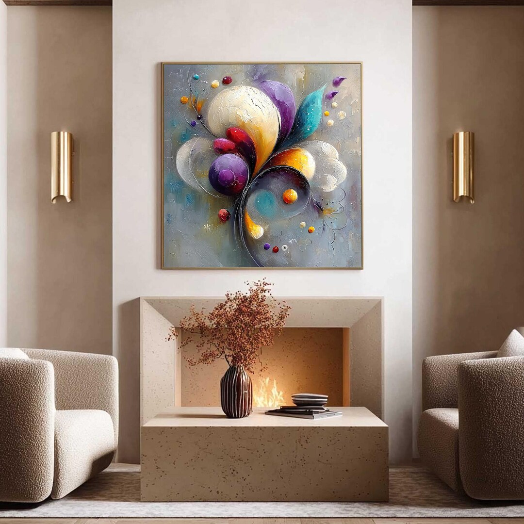 Colorful Abstract Painting, 3D Textured Wall Art, Modern Impasto Art ...