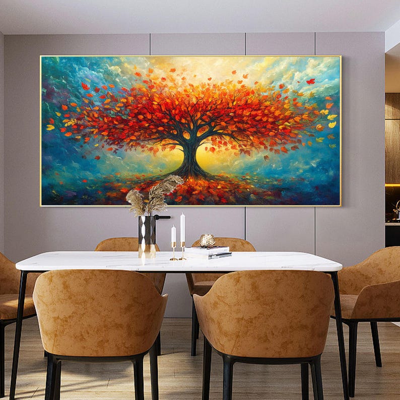 Original Tree of Life Oil Painting on Canvas, Abstract Boho Wall Art - Etsy