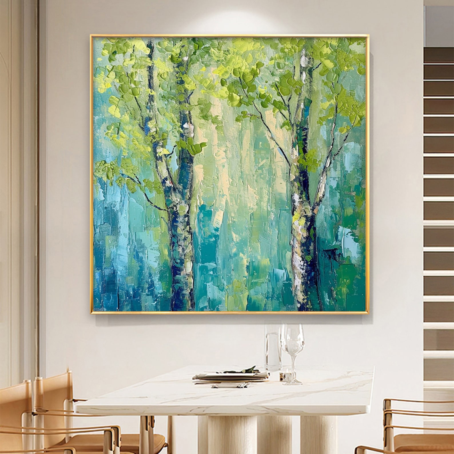 Abstract Green Tree Oil Painting on Canvas, Forest Landscape Wall Art ...