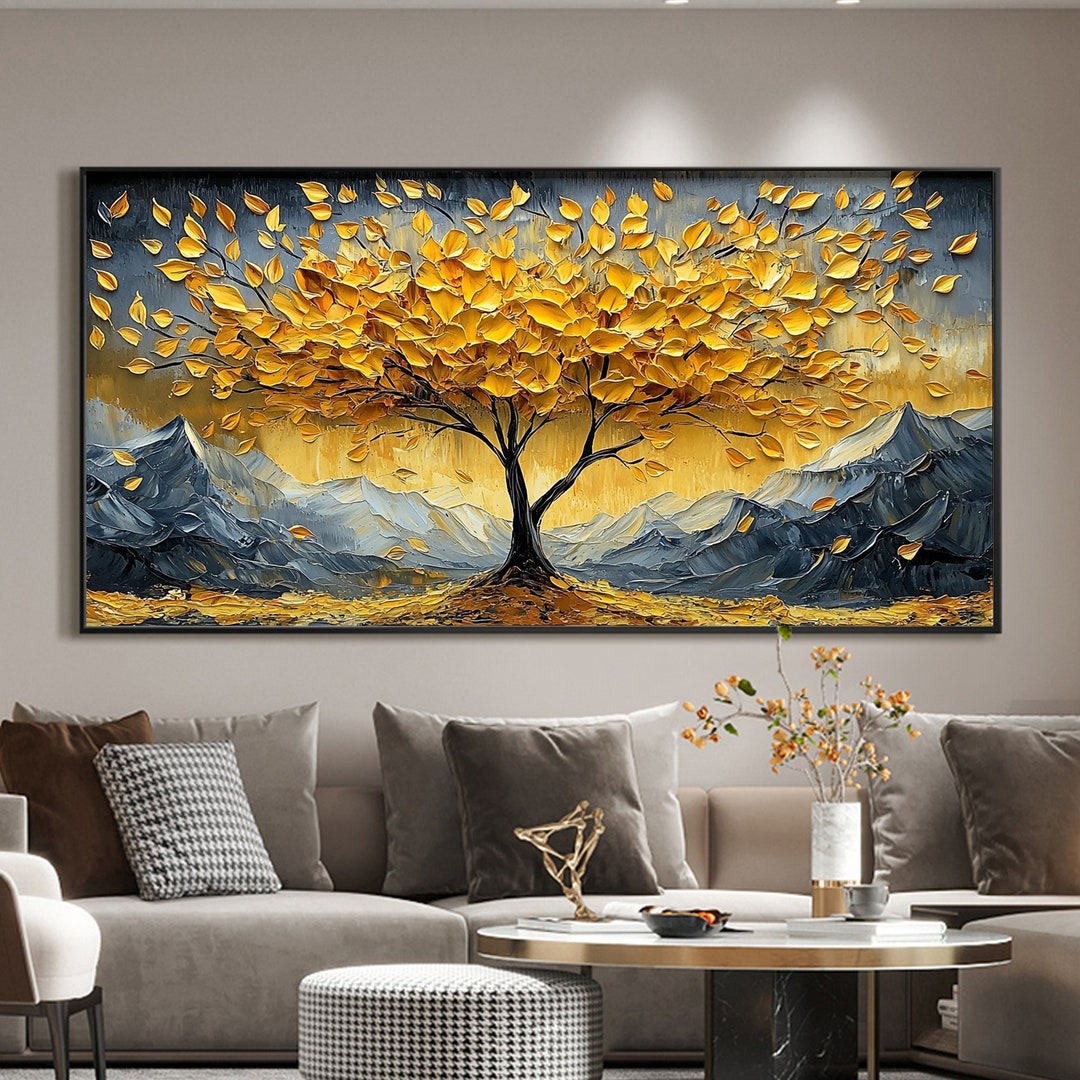 Large Gold Tree of Life Oil Painting on Canvas, Hand Painted 3D Heavy ...