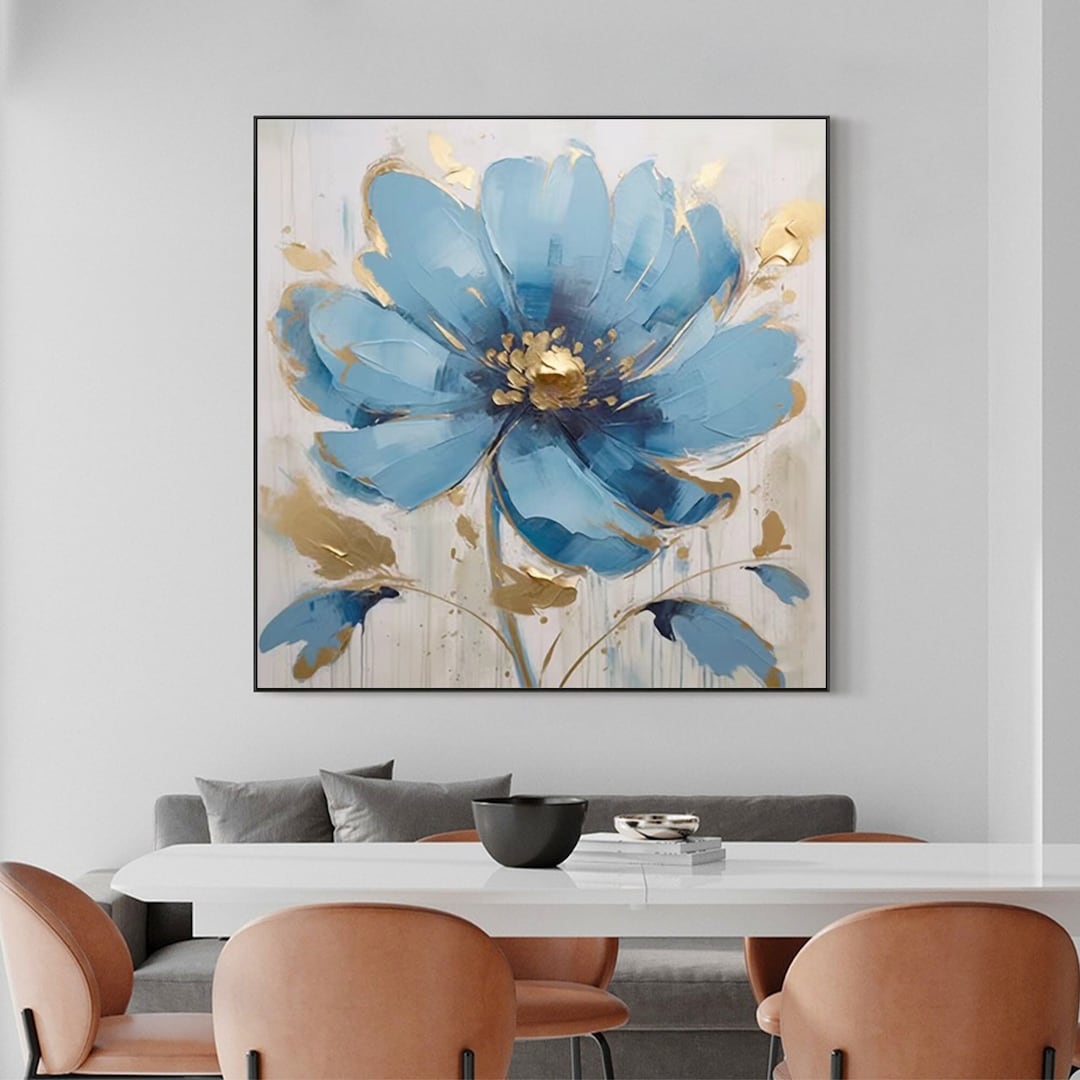 Original Blue Flower Oil Painting on Canvas,large Wall Art,abstract ...