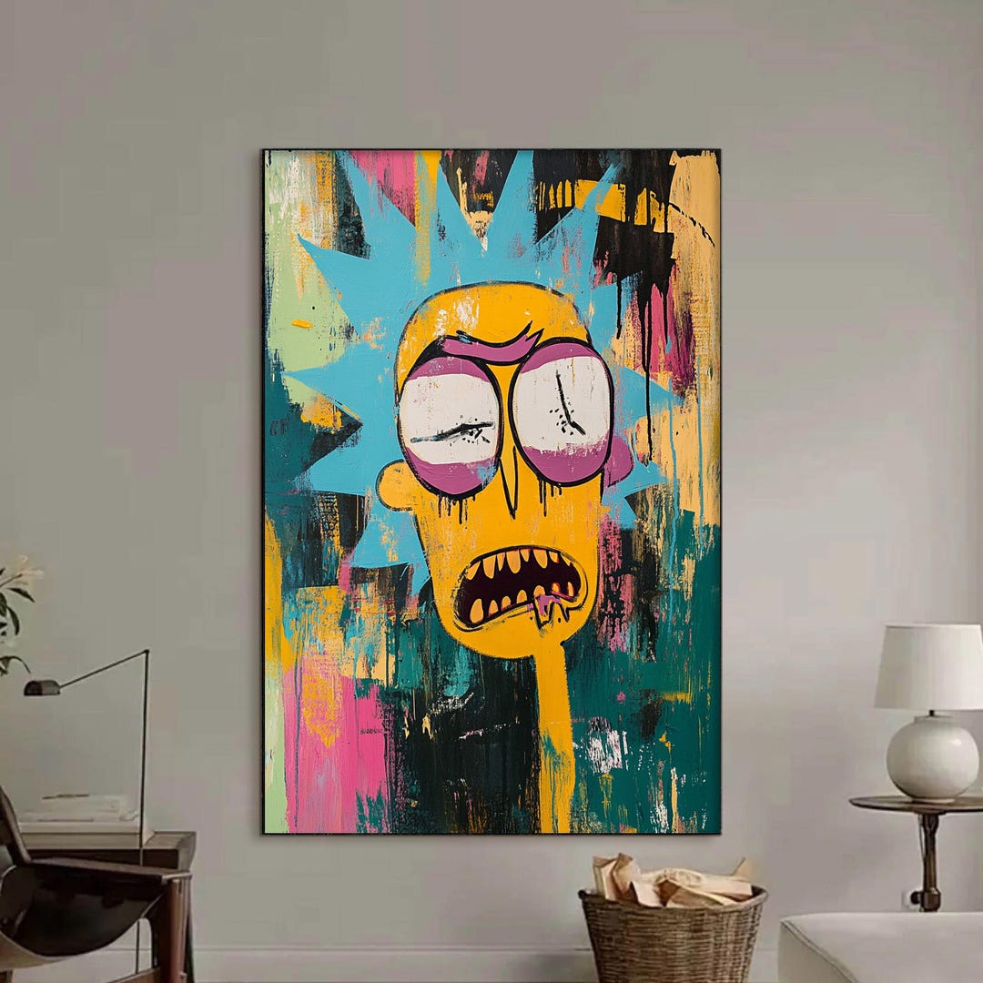 Rick and Morty Inspired Pop Art, Abstract Canvas Painting, Colorful 3D ...