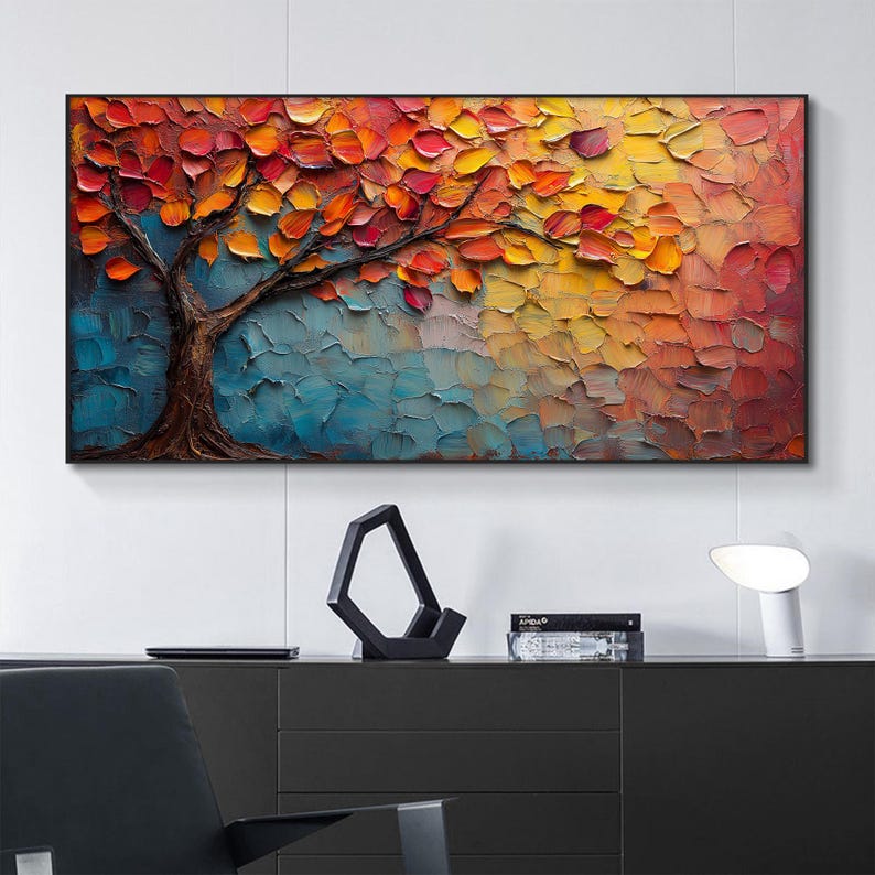 Textured Tree Oil Painting on Canvas, Abstract Palette Knife Art - Etsy