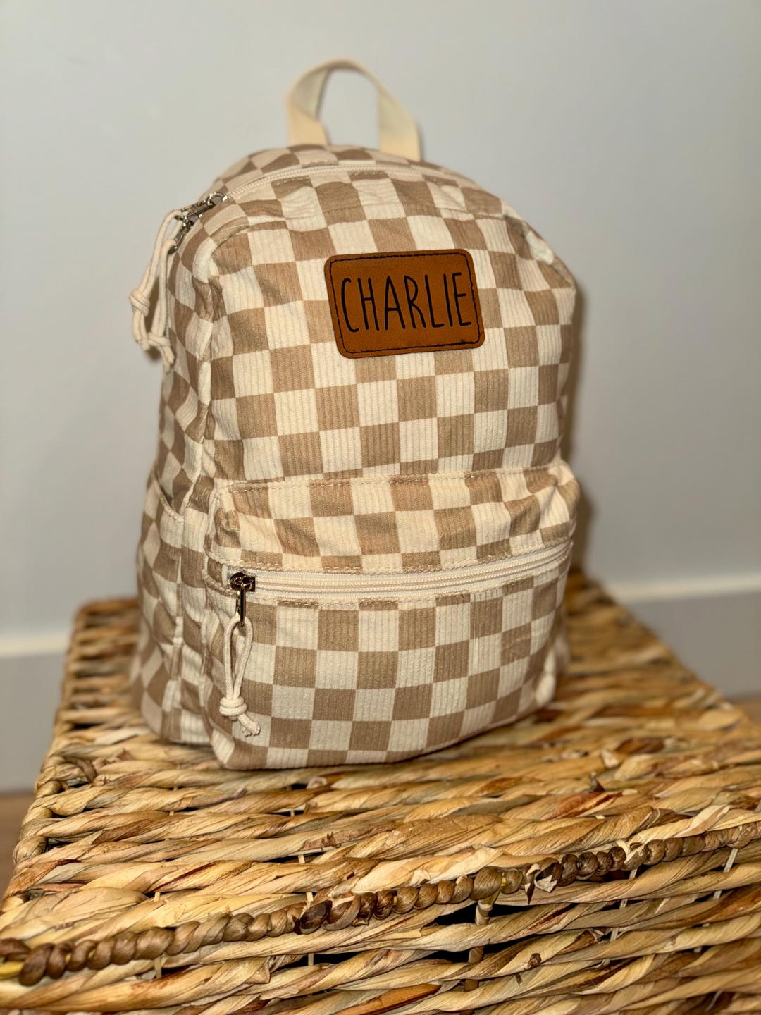 Checkered Kids Backpack, Checkered Corduroy Backpack, Personalized ...
