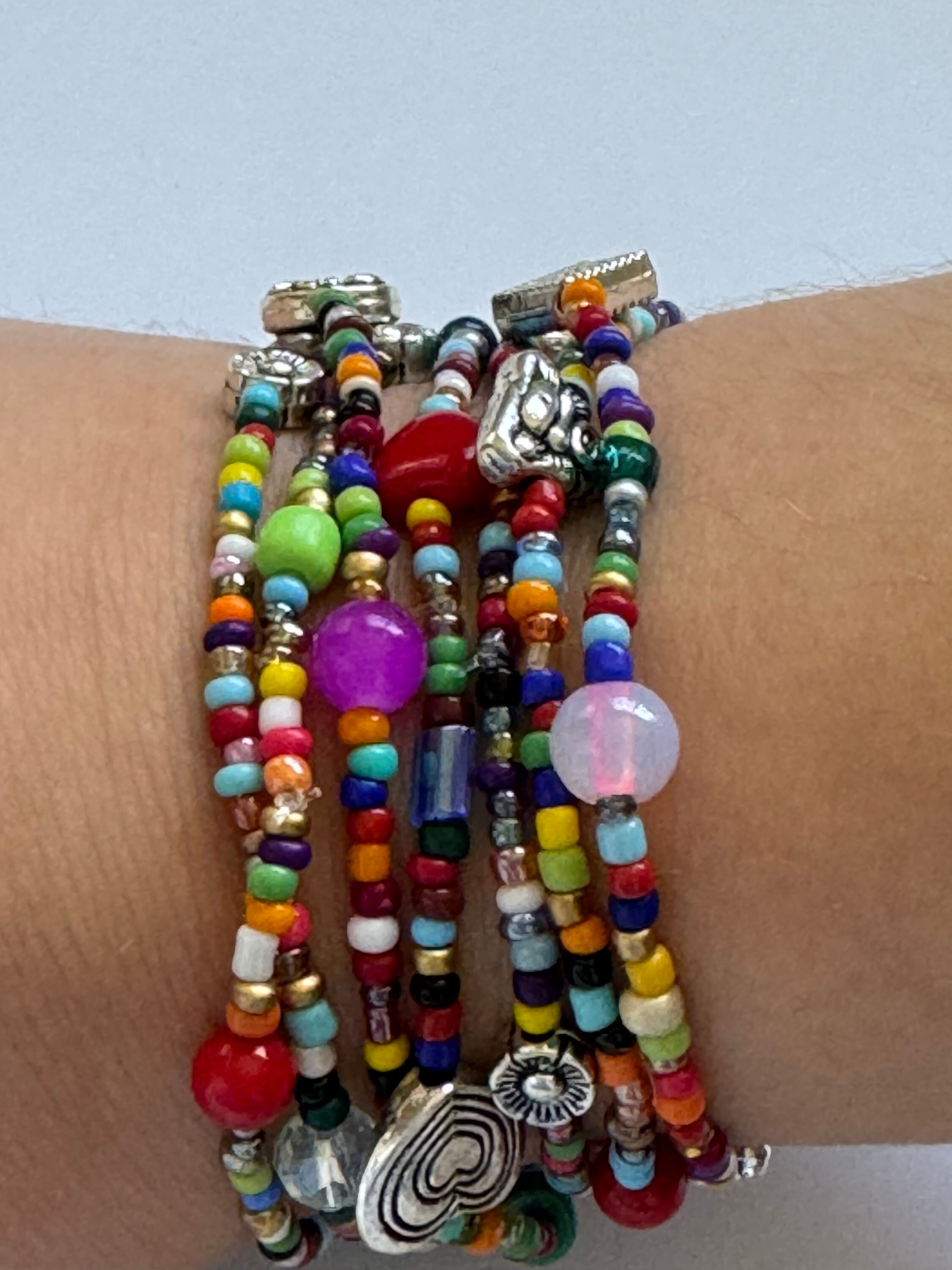 Colorful Beaded Bracelet With Silver. Multicolor, Stretch Bracelet ...