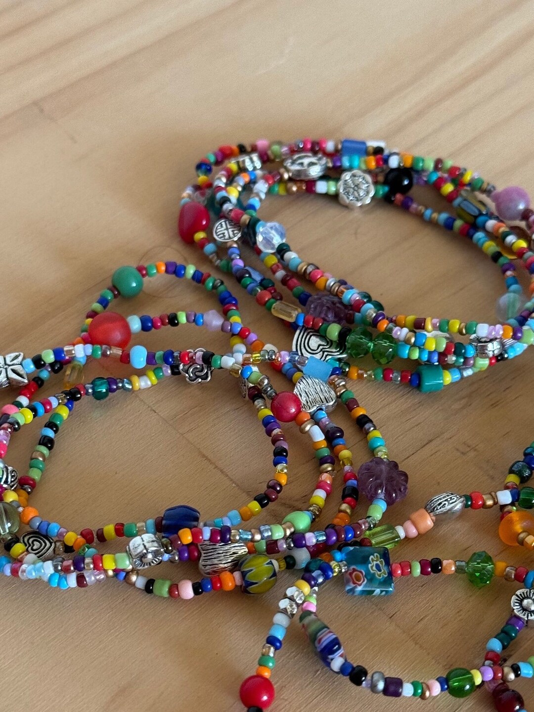 Colorful Beaded Bracelet With Silver. Multicolor, Stretch Bracelet ...