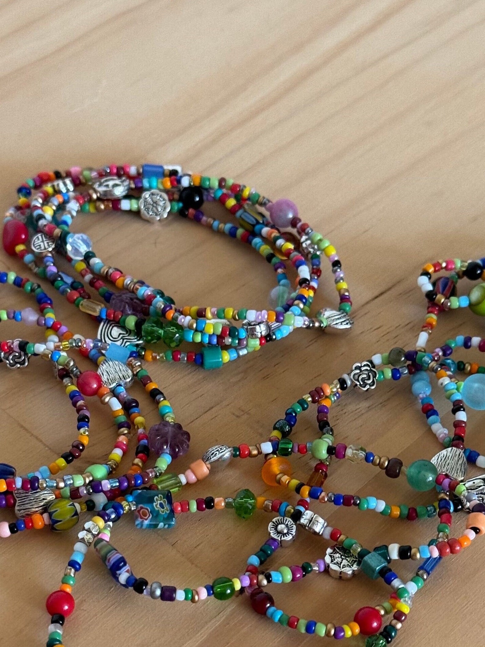 Colorful Beaded Bracelet With Silver. Multicolor, Stretch Bracelet ...