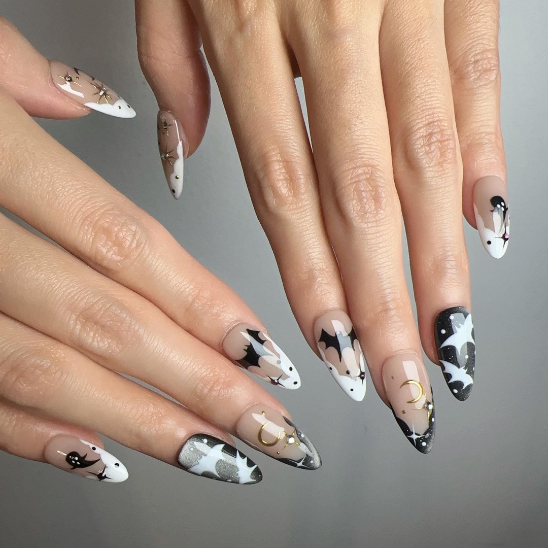 Celestial Shadows Press-on Nails Almond Shape Halloween Nails Hand ...