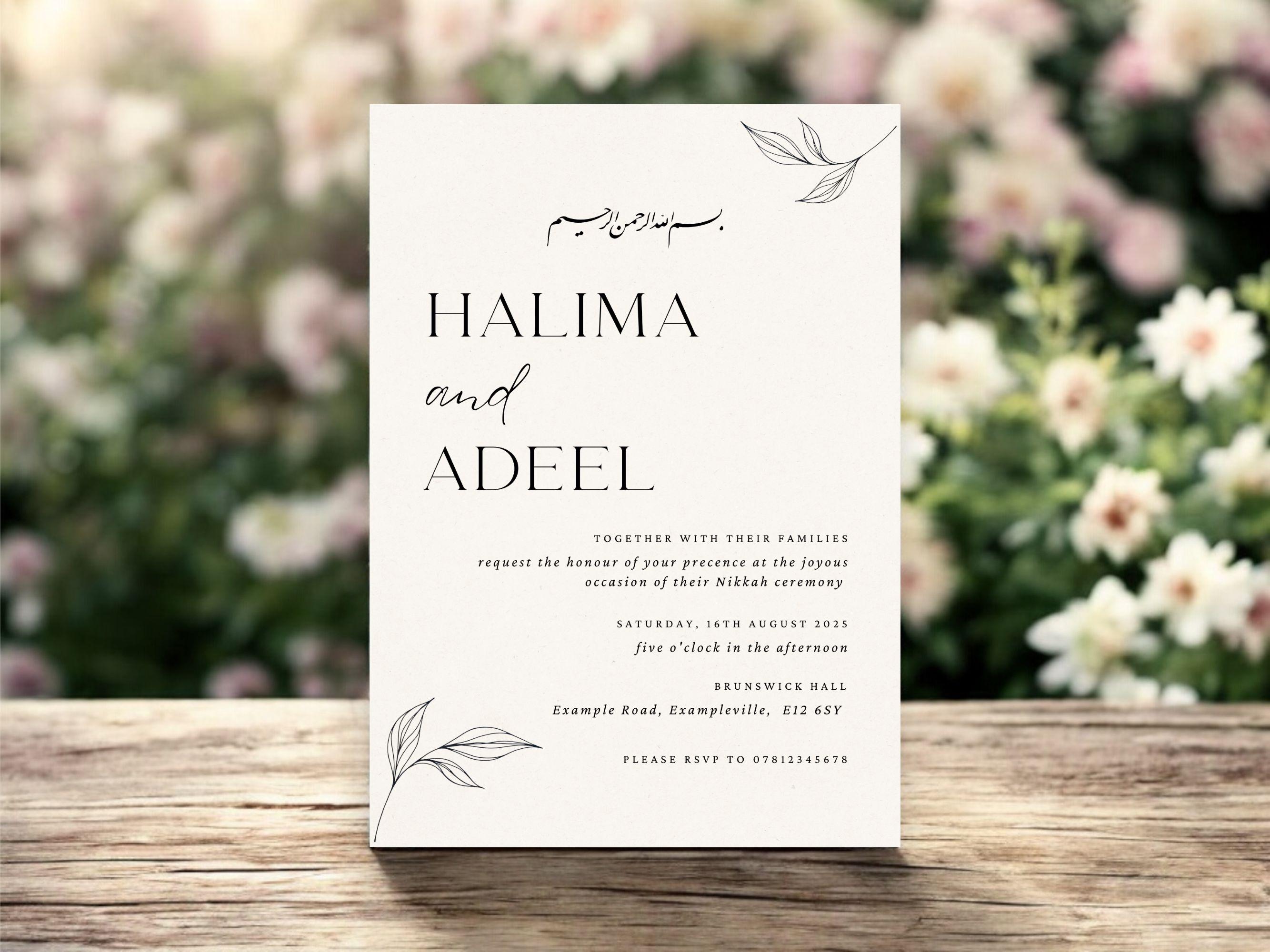 Minimalist Nikkah Invite | Cream & Black Modern Muslim Wedding ...