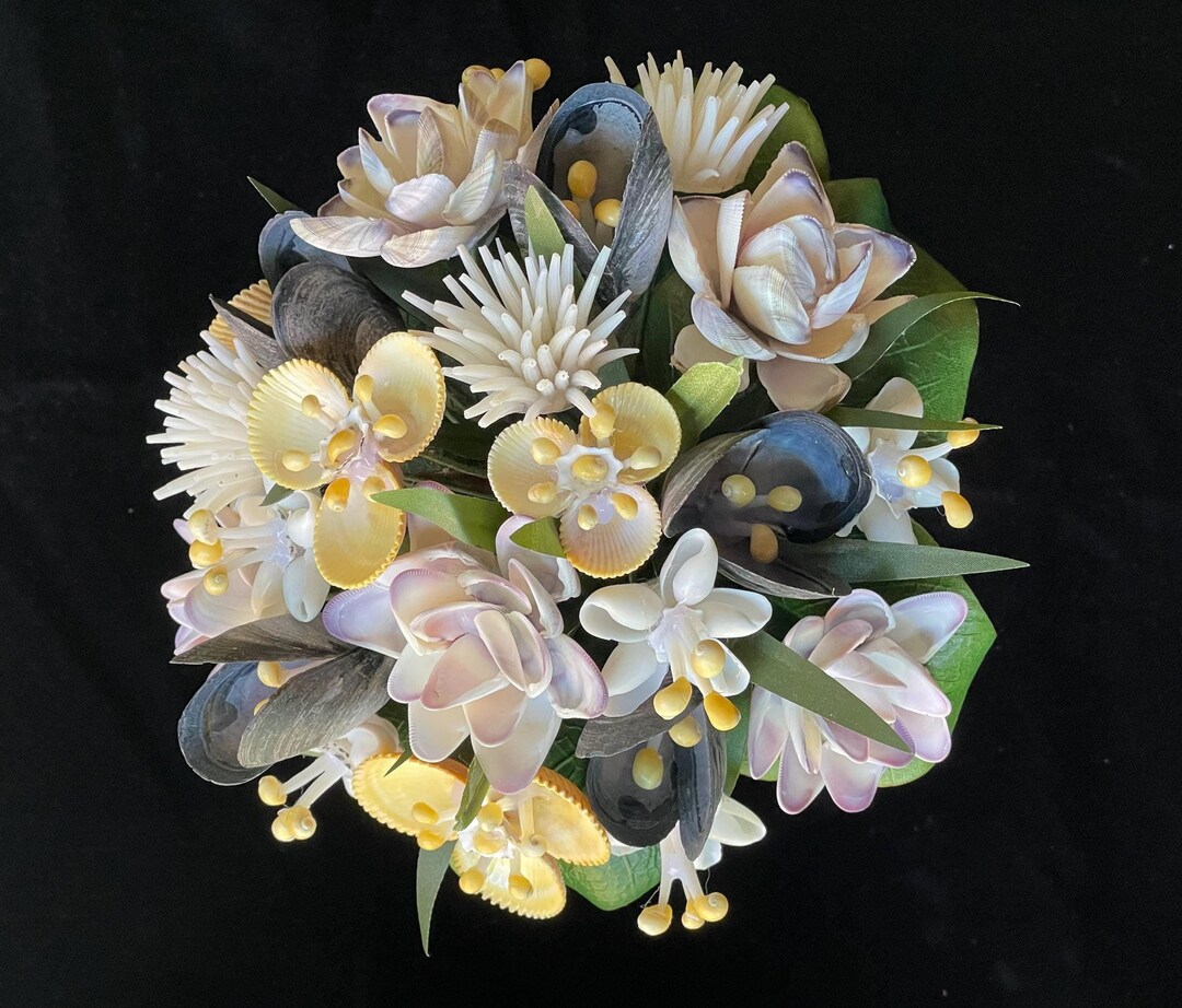 Seashell Flower Bouquet, Seashell Flowers, Wedding Bouquet, Home Decor ...