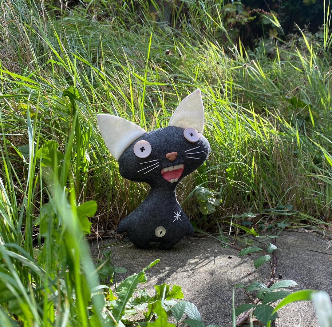 Quizzical Kitty Uncanimal Creepy Cute Cat Kitty Plush black & White - Etsy