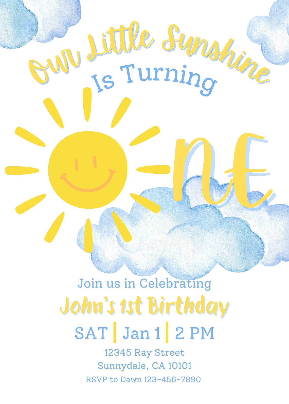 You Are My Sunshine Invitation Template | Editable Sunshine Birthday ...