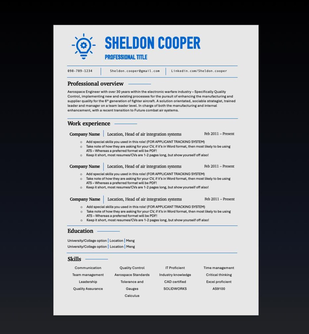 ATS Resume/ CV Template ENGINEER Word, Pages, Google Docs, Pdf - Etsy