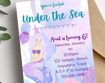 Pink & Blue Mermaid Birthday Invitation - Etsy