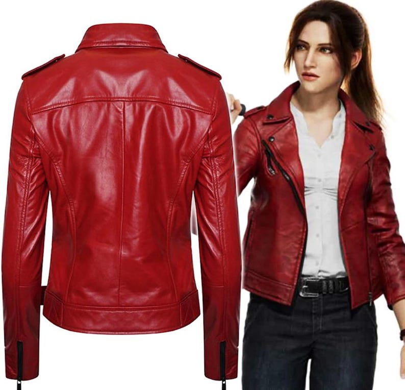 Claire Redfield Jacket Stunning Resident Evil 2 Red Cowhide Leather ...