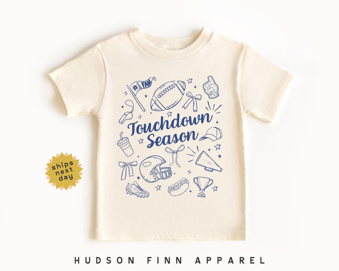 Girls Football Shirt, Touchdown Season Kids Shirt, Whimsical Blue ...