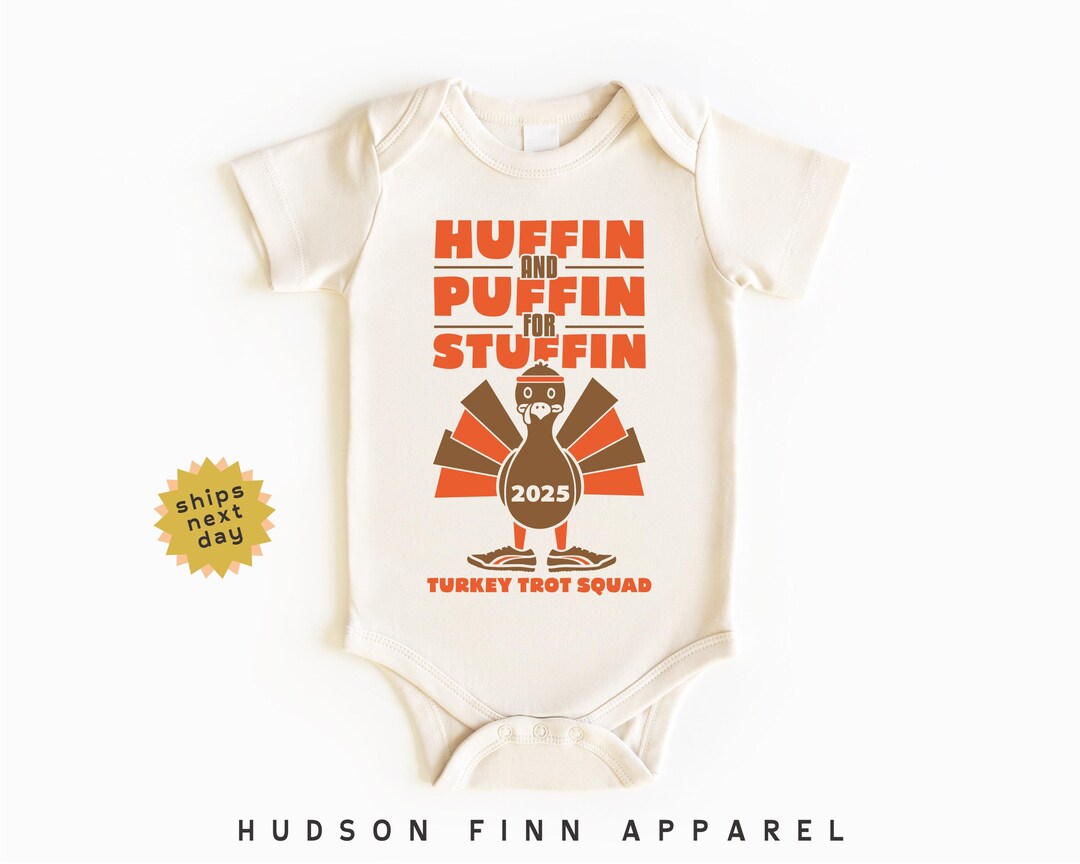 Kids Huffin and Puffin for Stuffin Baby Onesie®, Retro Turkey Trot ...